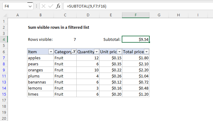 Excel Formula Sum Filtered Cells Peran Sekolah